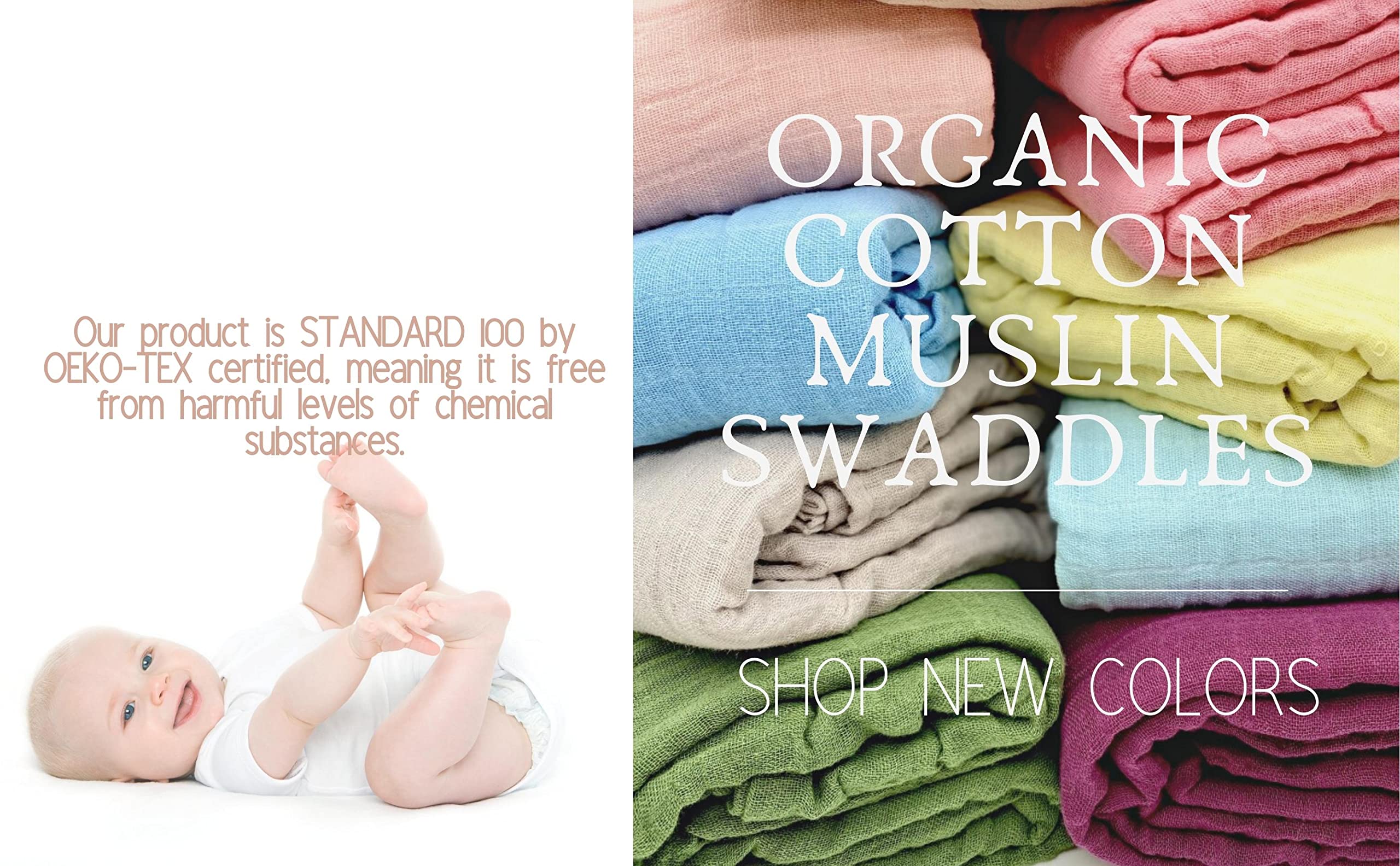 Cute New York Organic Muslin Swaddle Blankets for New Born Boys Girls (Single White)