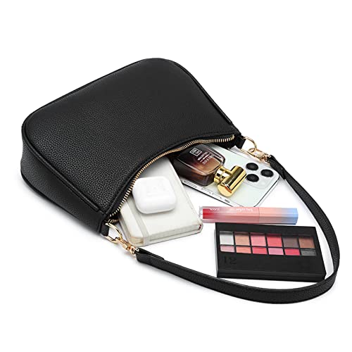 Barabum Retro Classic Clutch Shoulder Tote HandBag with Zipper Closure for Women (8-Black)