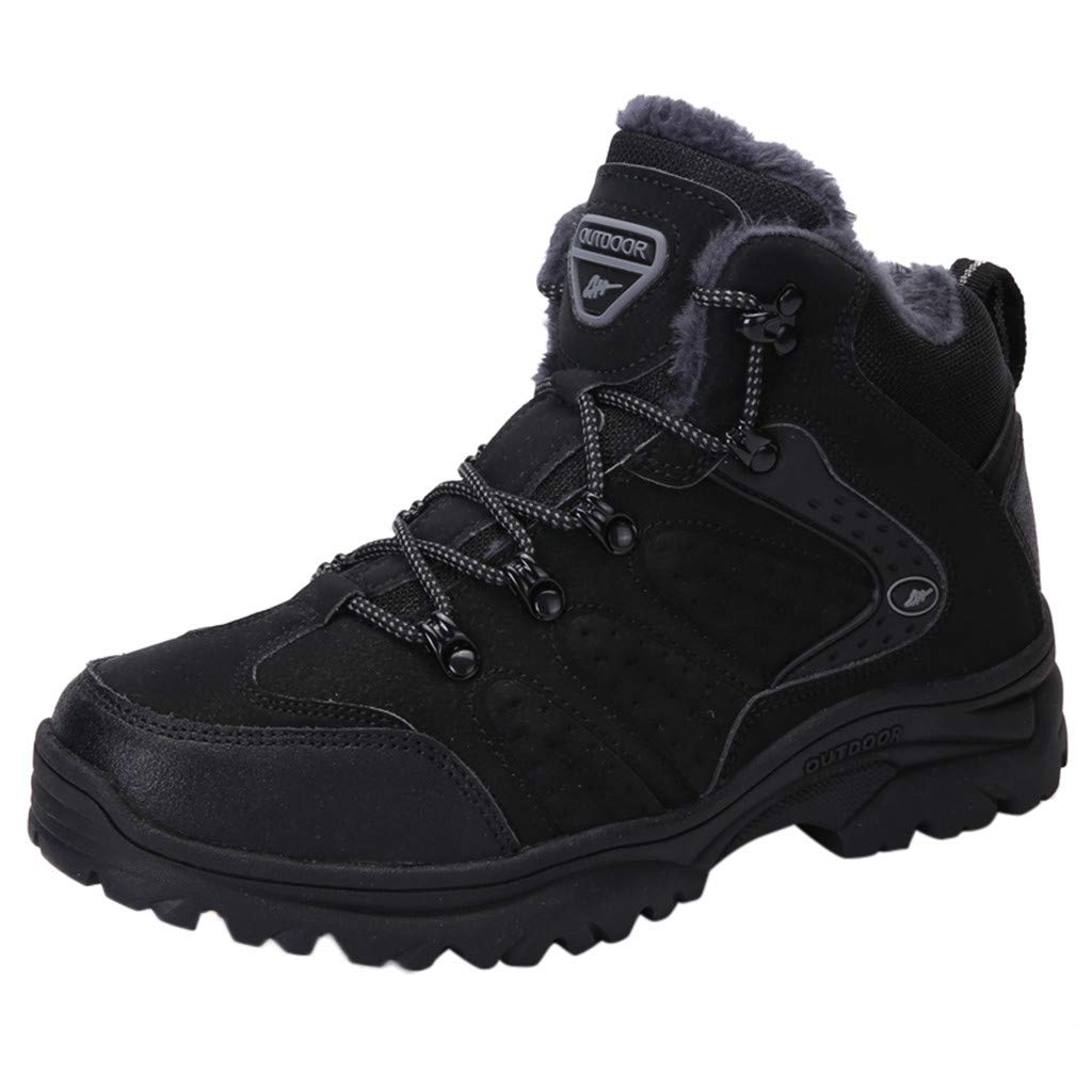Fheaven Men's Snow Boots Lace Up Combat Booties Water Resistant Anti-Slip Sole Warm Fur Lined Winter Ankle Booties