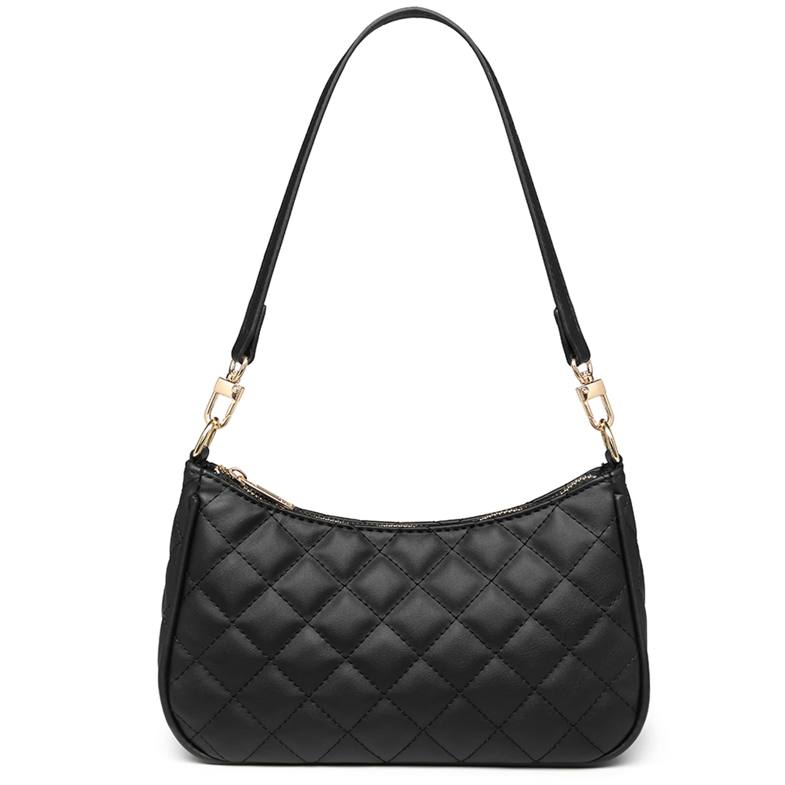 Barabum Retro Classic Clutch Shoulder Tote HandBag with Zipper Closure for Women (8-Quilted Black)