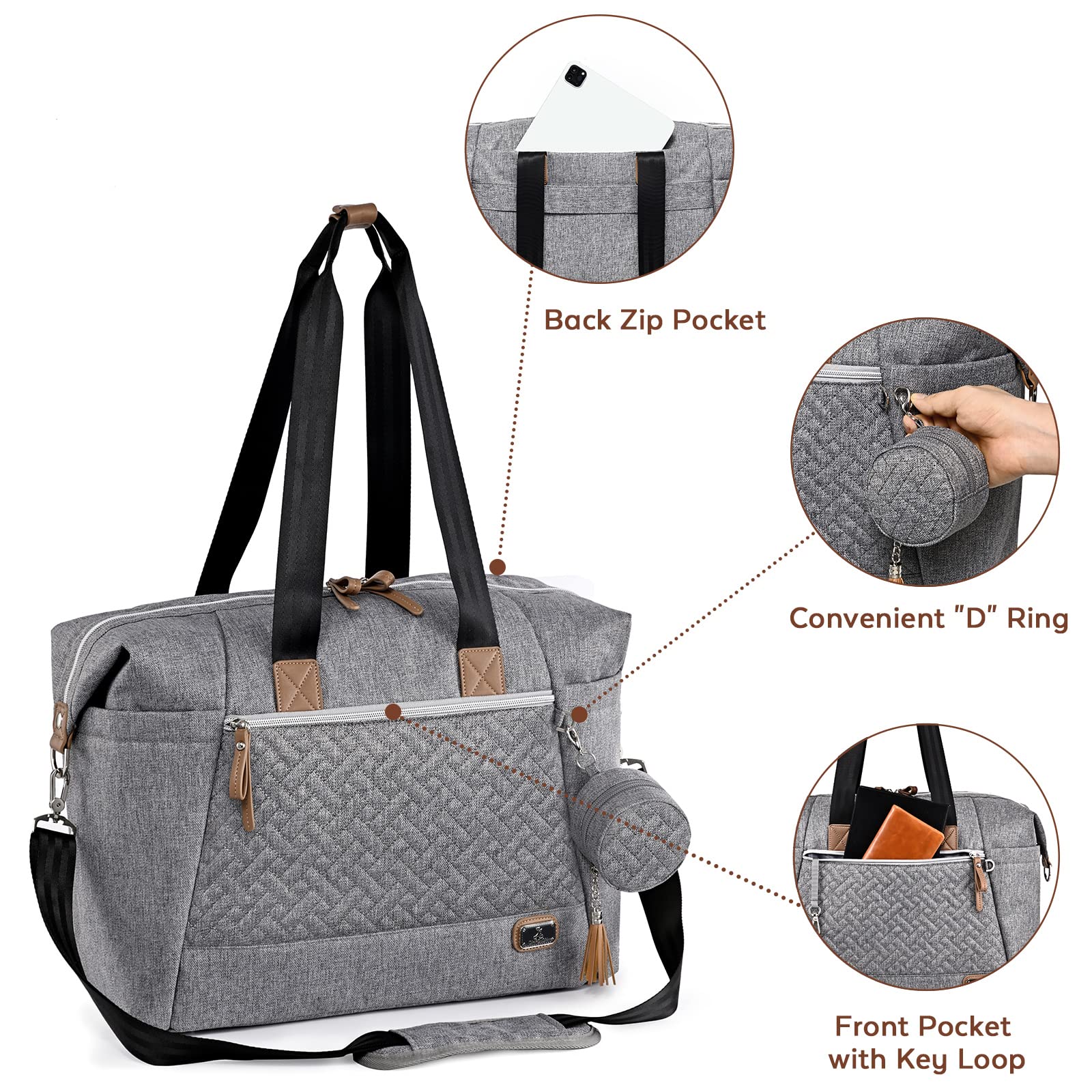 Dikaslon Diaper Bag Tote with 2 Pack Stroller Hooks, Pacifier Case and Changing Pad, Large Travel Diaper Tote for Mom and Dad, Multifunction Baby Bag for Boys and Girls
