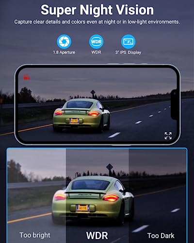 Dash Cam Front and Rear 4K Dash Cam Dash Camera for Cars Front 4K/2K Rear 1080P Built-in GPS with WiFi 3" IPS Display WDR Parking Mode, G-Sensor, Loop Recording, Night Vision, Support 128GB Max