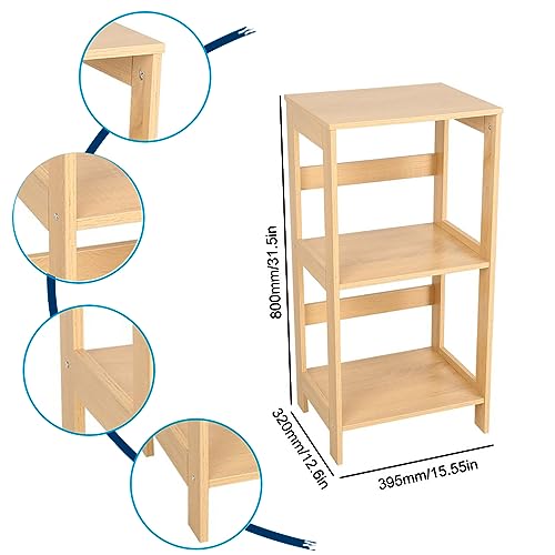 Bookcase Shelf 3 Tier, Small Bookshelf Organizer for Bedroom, Narrow End Table Side Table with Storage Shelves for Books Home Office, Chestnut