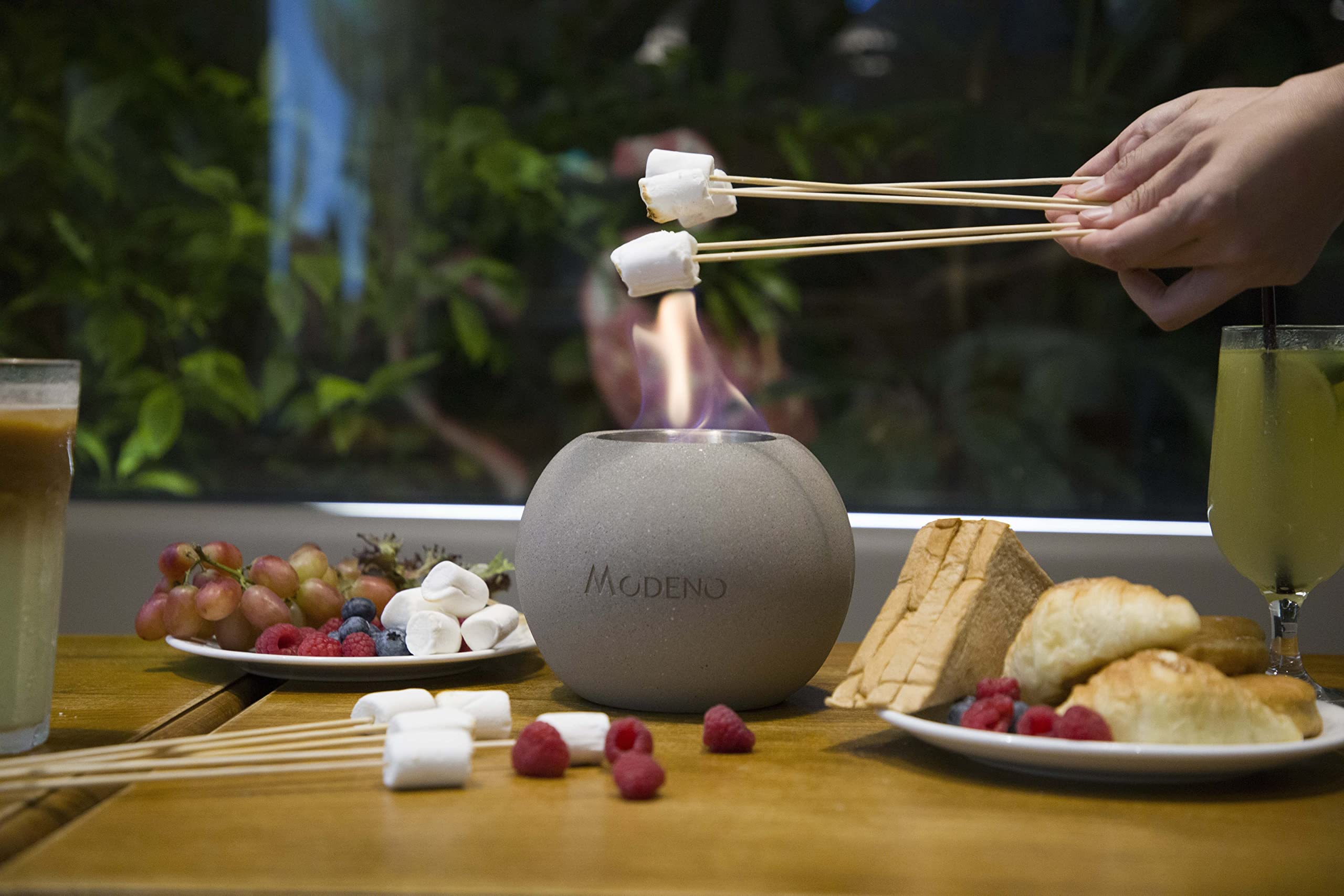 Bio Ethanol Fireplace Smokeless Portable Concrete Mini Tabletop Fire Pit Bowl Pot for Indoor Outdoor Garden Decor, 6.57in x 6.57in x 5.2in, Grey