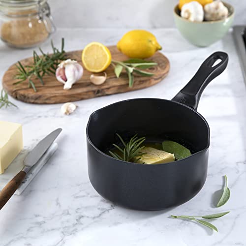 BK Vivid Ceramic Nonstick Induction 1.6QT Nonstick Saucepan with Pour Spouts, PFAS Free, Dishwasher Safe, Black
