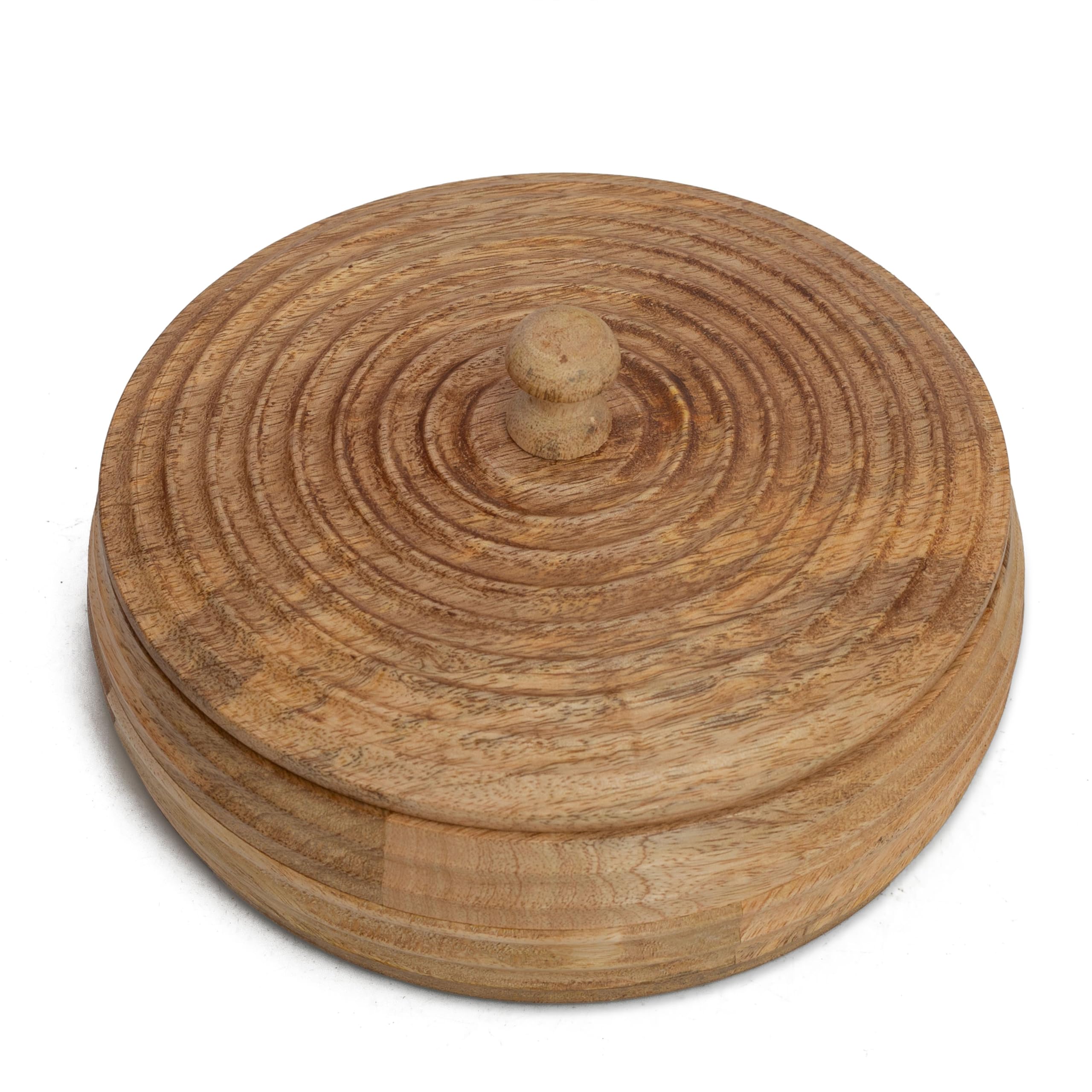 Indian Kitchen Roti Holder Box Pancake Keeper Serveware Hot Pot Casserole Dish With Lid Home Kitchen Dining Decor, Natural Brown, 9 x 3 Inches
