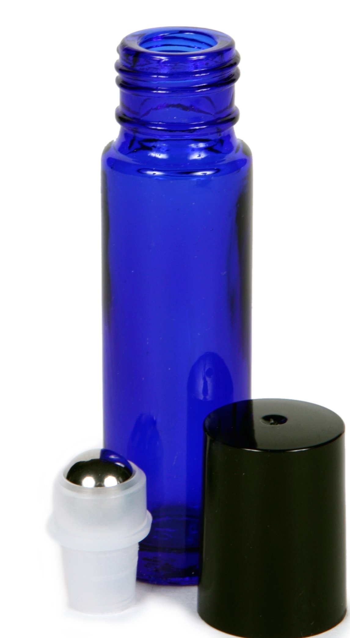 Vivaplex, 24, Cobalt Blue, 10 ml Glass Roll-on Bottles with Stainless Steel Roller Balls. 3-3 ml Droppers included