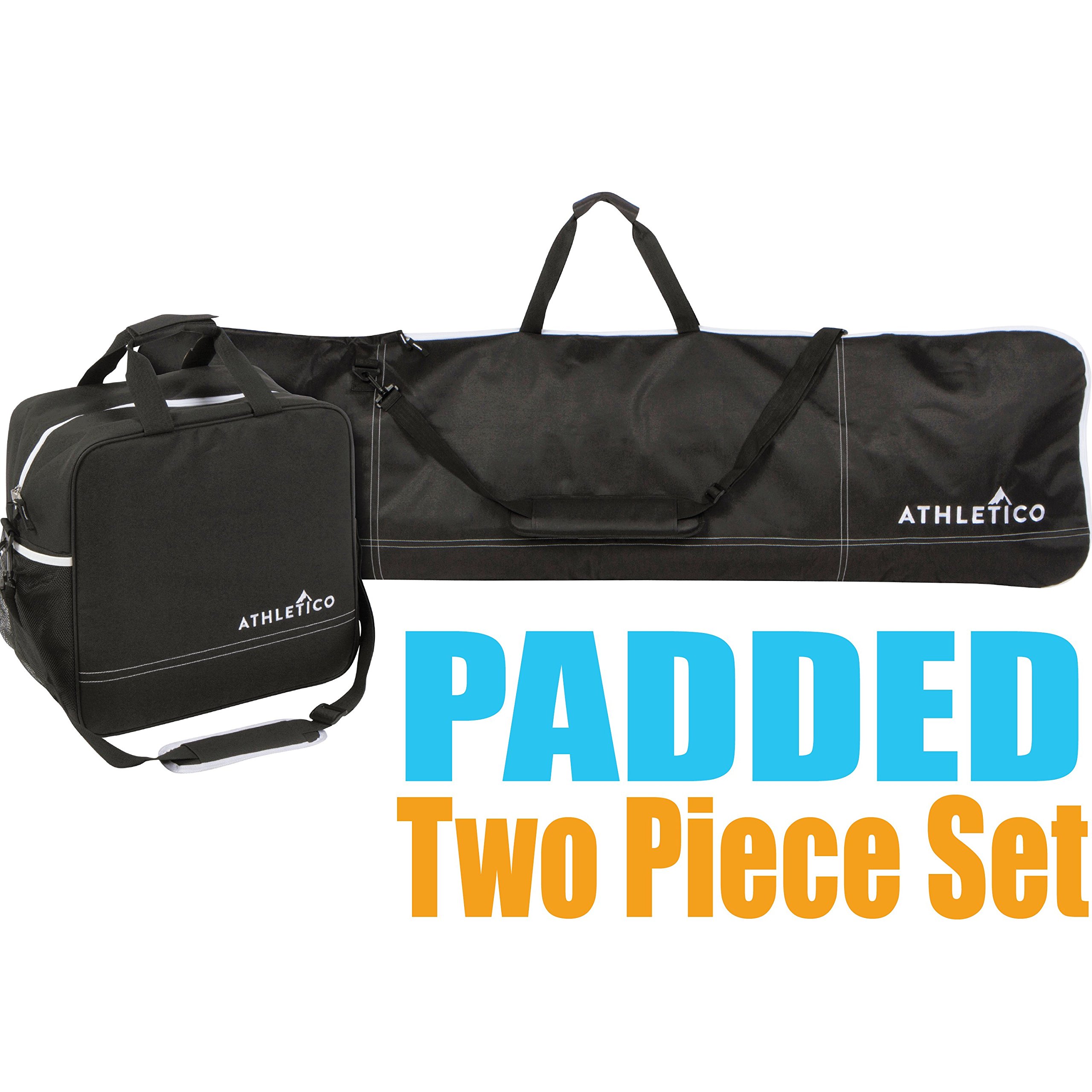 Athletico Padded Two-Piece Snowboard and Boot Bag Combo | Store & Transport Snowboard Up to 165 CM and Boots Up To Size 13 | Includes 1 Padded Snowboard Bag & 1 Padded Boot Bag (Black)