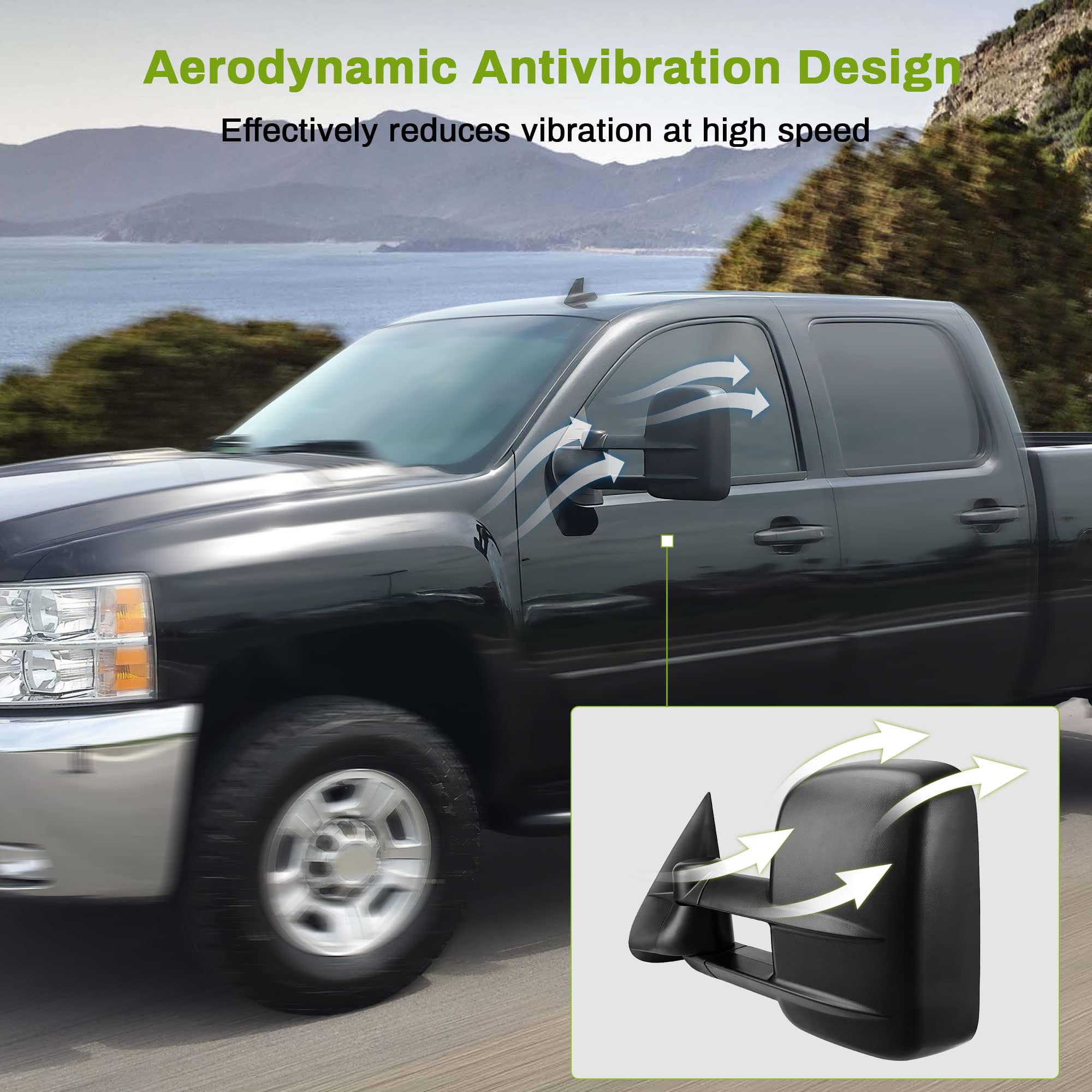 AUTOSAVER88 Tow Mirrors Compatible with 2007-2014 Chevy Silverado GMC Sierra, Power Heated Driver and Passenger Side Replacement Towing Mirror Set with Turn Signal and Dual Glass