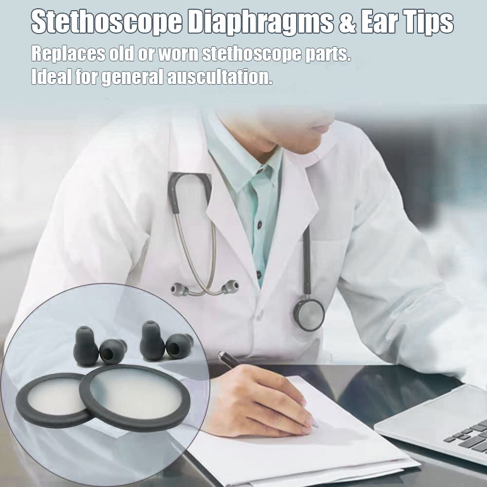 Decaw Stethoscope Replacement Parts Diaphragm and Ear Tips Kit, Adult Pediatric Covers With Silicone Earpieces Repair Accessories Fits Littman Classic Ⅲ 3, Cardiology Ⅲ 3 & Ⅳ 4 Stethoscope(Gray)