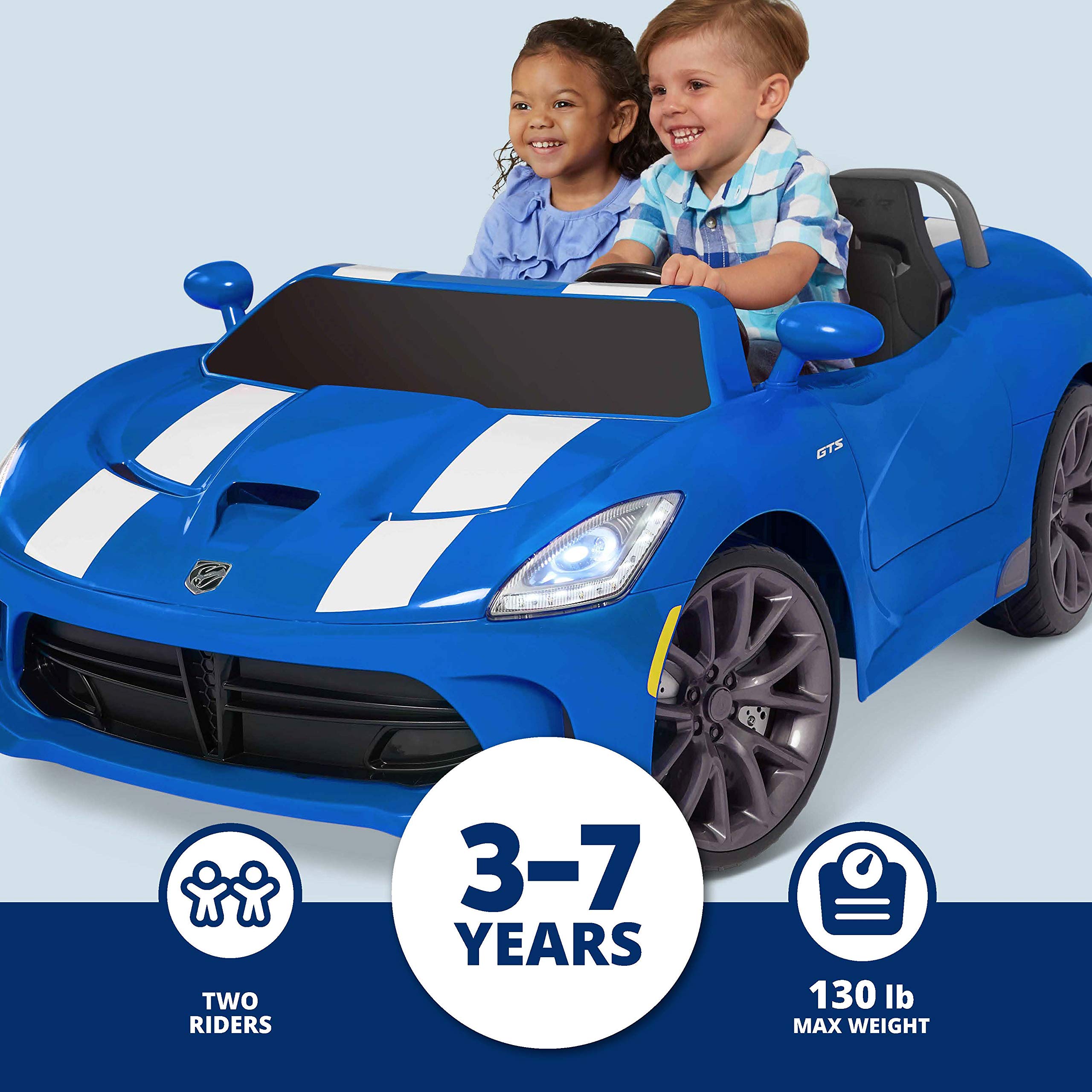 Kid Trax Dodge Viper SRT Convertible Toddler Ride On Toy, Ages 3-7 Years Old, 12 Volt Battery, Max Weight of 130 lbs, Two Seater, Working Lights, Pink