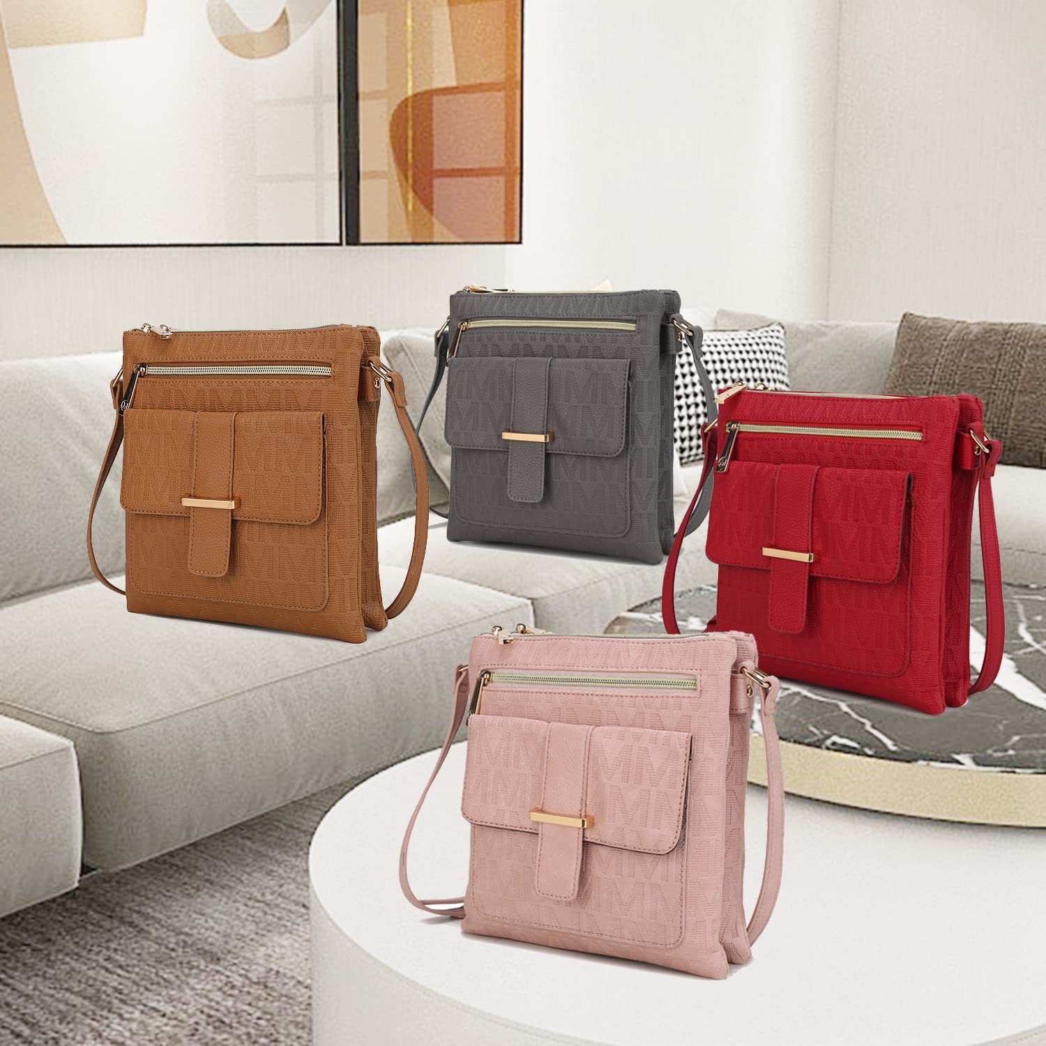 MKF Crossbody Bag for Women β PU Leather Pocketbook Handbag Triple Compartment Messenger Purse β Shoulder Strap
