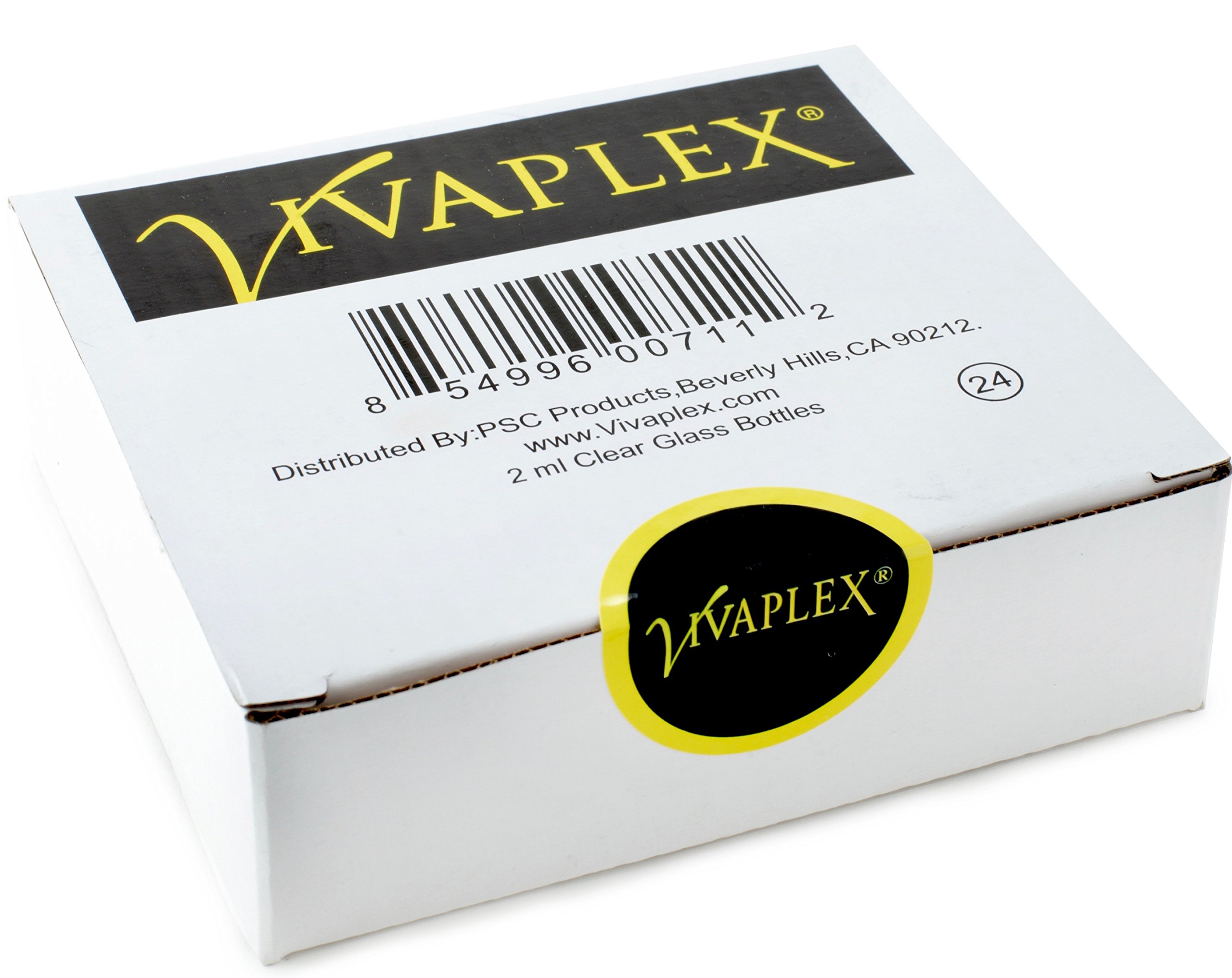 Vivaplex, 24, Clear, 2 ml (5/8 Dram) Glass Bottles, with Orifice Reducers and Black Caps