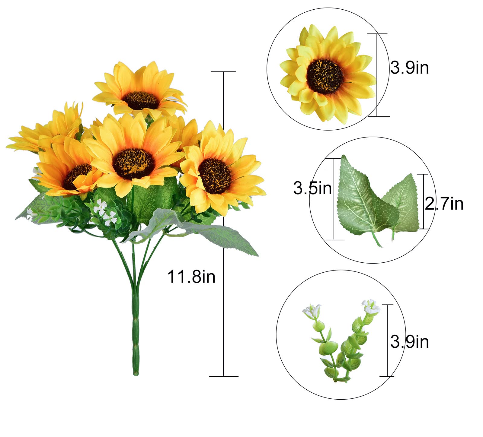 LSKYTOP 6 Bunches Artificial Sunflower Bouquet,Silk Sunflowers Fake Yellow Flowers for Sunflower Floral Arrangement Home Decor