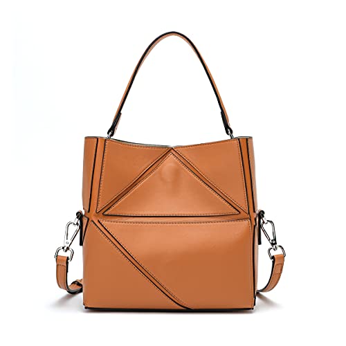 EvaLuLu Small Crossbody Bag for Women Leather Bucket Shoulder Bag Changeable Shape Purse (Small, Brown)