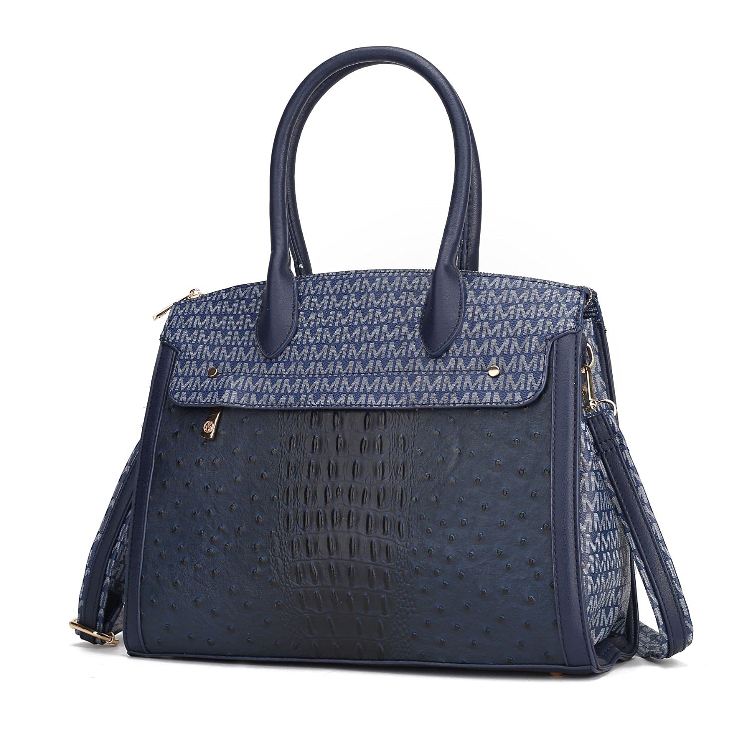 MKF Crossbody Shoulder Bag for Women – PU Leather Top Handle Pocketbook – Roomy Tote Satchel Handbag Purse Navy