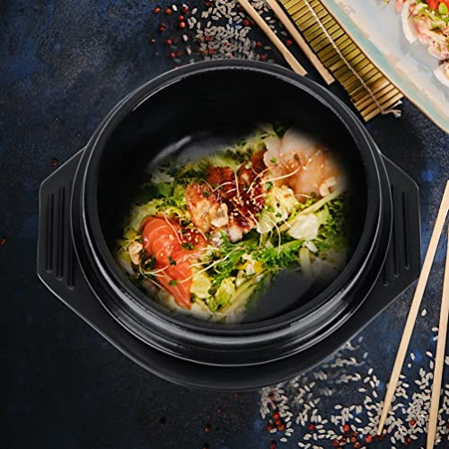 Ceramic Korean Pot Bibimbap Soup Bowl Set Bibimbap Casserole Pot Dolsot Korean Bowl with Lid and Trivet for Home Kitchen Dinnerware Serveware Black