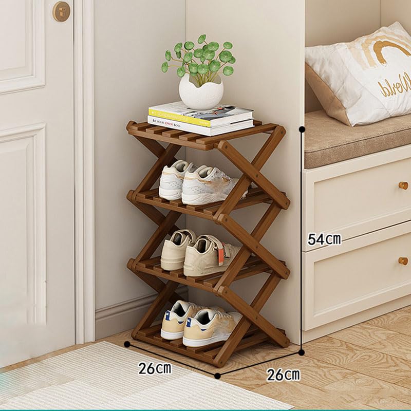 Comeon Shoes Rack for Front Door,Space Saving Wooden Shoes Organizer Entryway Corner Folding Shoe Shelf ([tawny] 4 layers)
