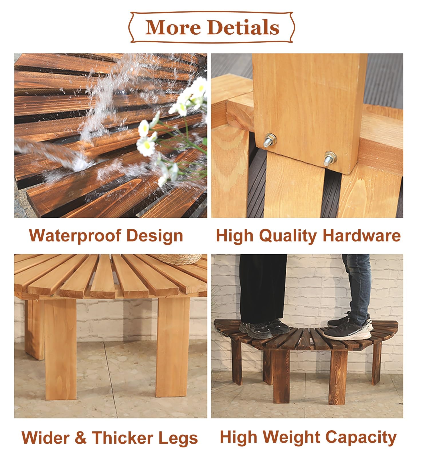 Outdoor Half Round Bench, Solid Wood Curved Benches, Semi Circle Wrap Around Tree Seating, Garden/Patio/Park/Lawn Natural Furniture Seat