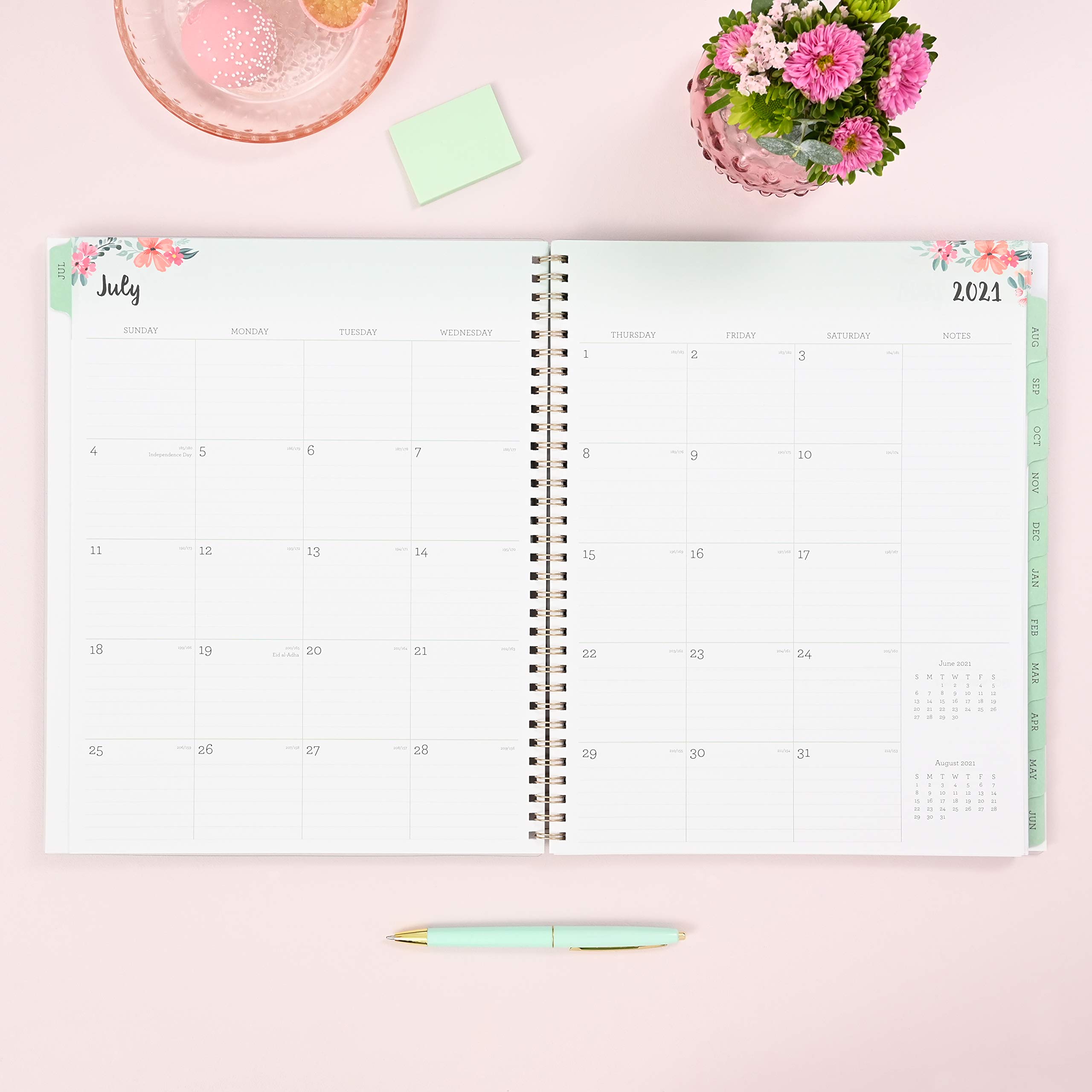 Blue Sky 2021-2022 Academic Year Weekly & Monthly Planner, 8.5" x 11", Frosted Flexible Cover, Wirebound, Laurel (131947)