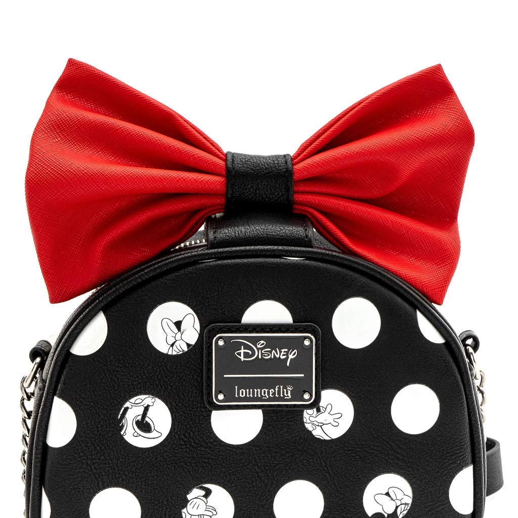 Loungefly x Disney Minnie Mouse Polka Dot Big Red Bow Crossbody Bag (One Size, Black/White/Red)