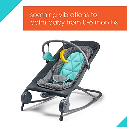 Summer 2-in-1 Bouncer & Rocker Duo (Gray and Teal) Convenient and Portable Rocker and Bouncer for Babies Includes Soft Toys and Soothing Vibrations