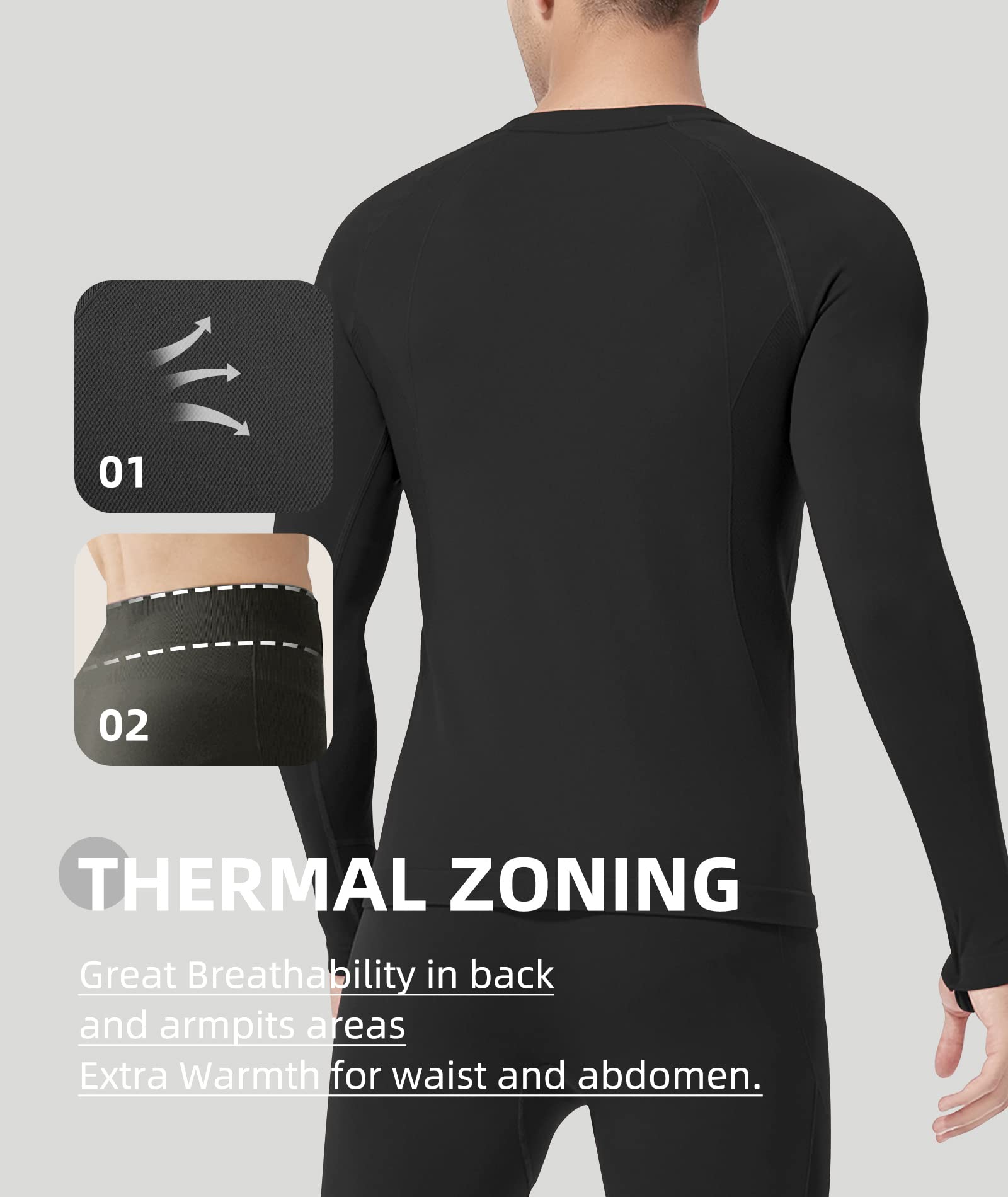 BENEUDNER Thermal Underwear for Men Long Johns Fleece Lined Base Layer -15 degrees Cold Weather Compatible Black XX-Large
