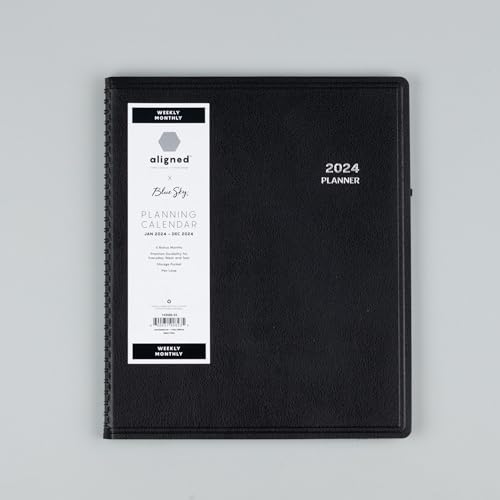Blue Sky Aligned 2024 Weekly and Monthly Planner, 8.5" x 11", Heavyweight Cover, Semi Concealed Wirebound, Black (143588-24)