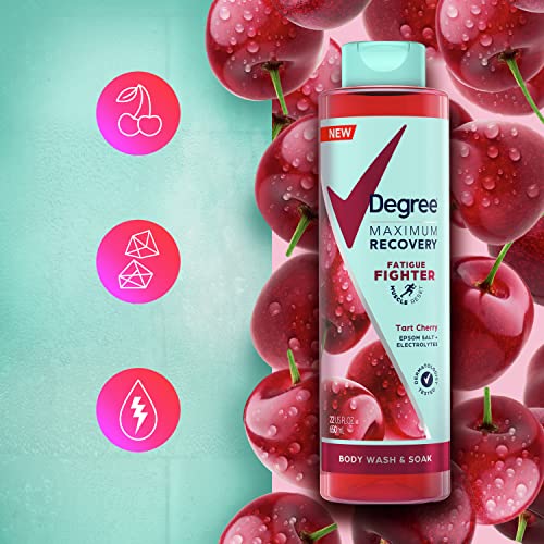 Degree Maximum Recovery Body Wash and Soak Post-Workout Recovery Skincare Routine Tart Cherry + Epsom Salt + Electrolytes Bath and Body Product 22 oz, Pack of 4