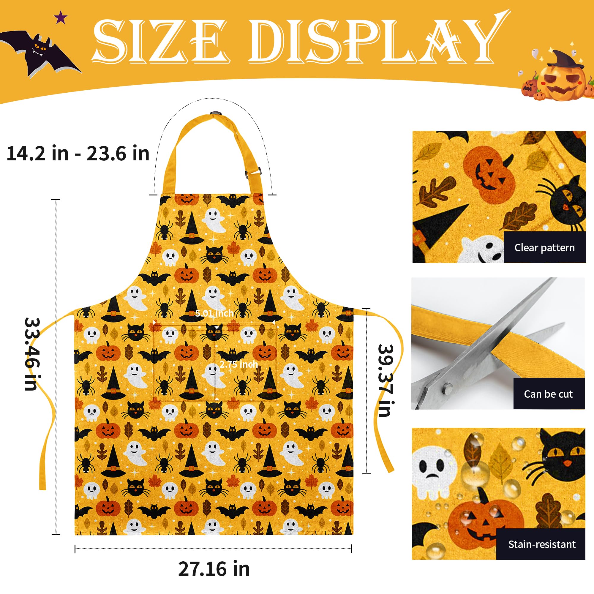 BOHARERS Halloween Apron Cartoon Ghost Pumpkin - Chef Aprons for Cooking Baking and Grilling Aprons for Halloween Party Decorations