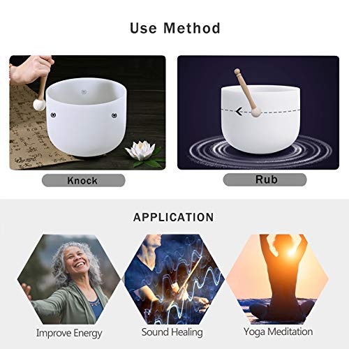 CVNC 440Hz 8 Inch F Note Heart Chakra Frosted Quartz Crystal Singing Bowl with Carry Case bag and Mallet