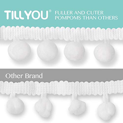 TILLYOU Ruffled Crib Skirt with Pompoms, Microfiber Nursery Crib Toddler Bedding Skirts for Baby Boys Girls, 14'' Drop, White