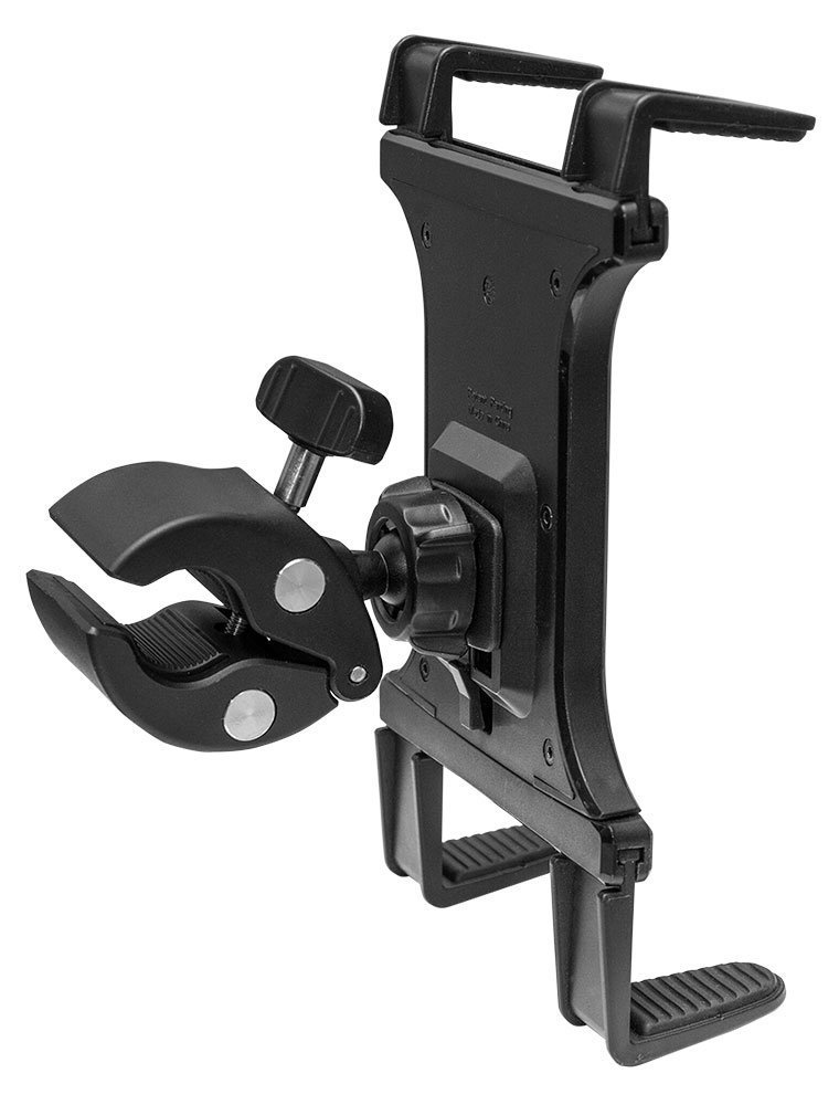 Heavy Duty Rail Pole Clamp Handle Bar Mount w/Universal iPad Pro Tablet Holder for Stationary Treadmill Elliptical Exercise Spin Bike Microphone Stand & Boat Helm
