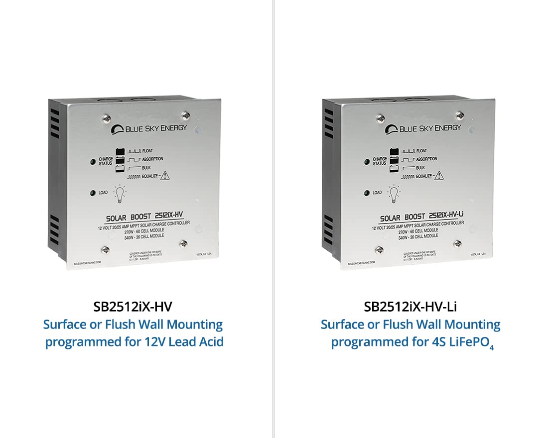 Blue Sky Energy Solar Boost SB2512iX-HV-Li, 25A MPPT Solar Charge Controller for 4S LiFePO4 Batteries. Auxiliary Output for Dual Battery Charge or 25A LVD Load Output