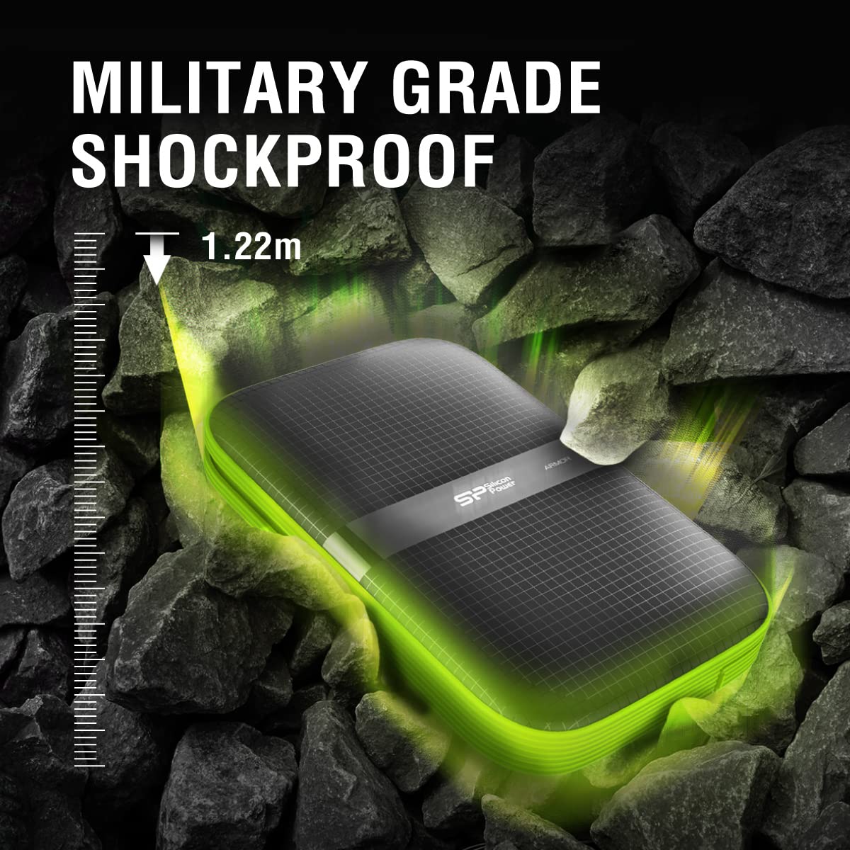 Silicon Power Black 1TB Rugged Portable External Hard Drive Armor A60, Shockproof USB 3.0 for PC, Mac, Xbox and PS4, Black