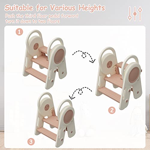 Benarita Step Stool for Toddler 3 Step Stool, Kids Foldable Step Stool for Bathroom Sink, Kitchen Counter Standing Tower, Step Ladder with Handles and Non-Slip Pads for Toilet Potty Training,Pink