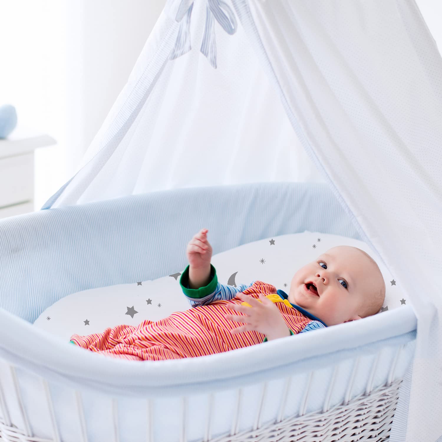 Beberoad Love Baby Travel Bassinet for Newborn Infants with Mosquito and Sunshade Net (Pink), 2 Pack 100% Cotton Bassinet Sheets (32 x 18 x 3 Inches)