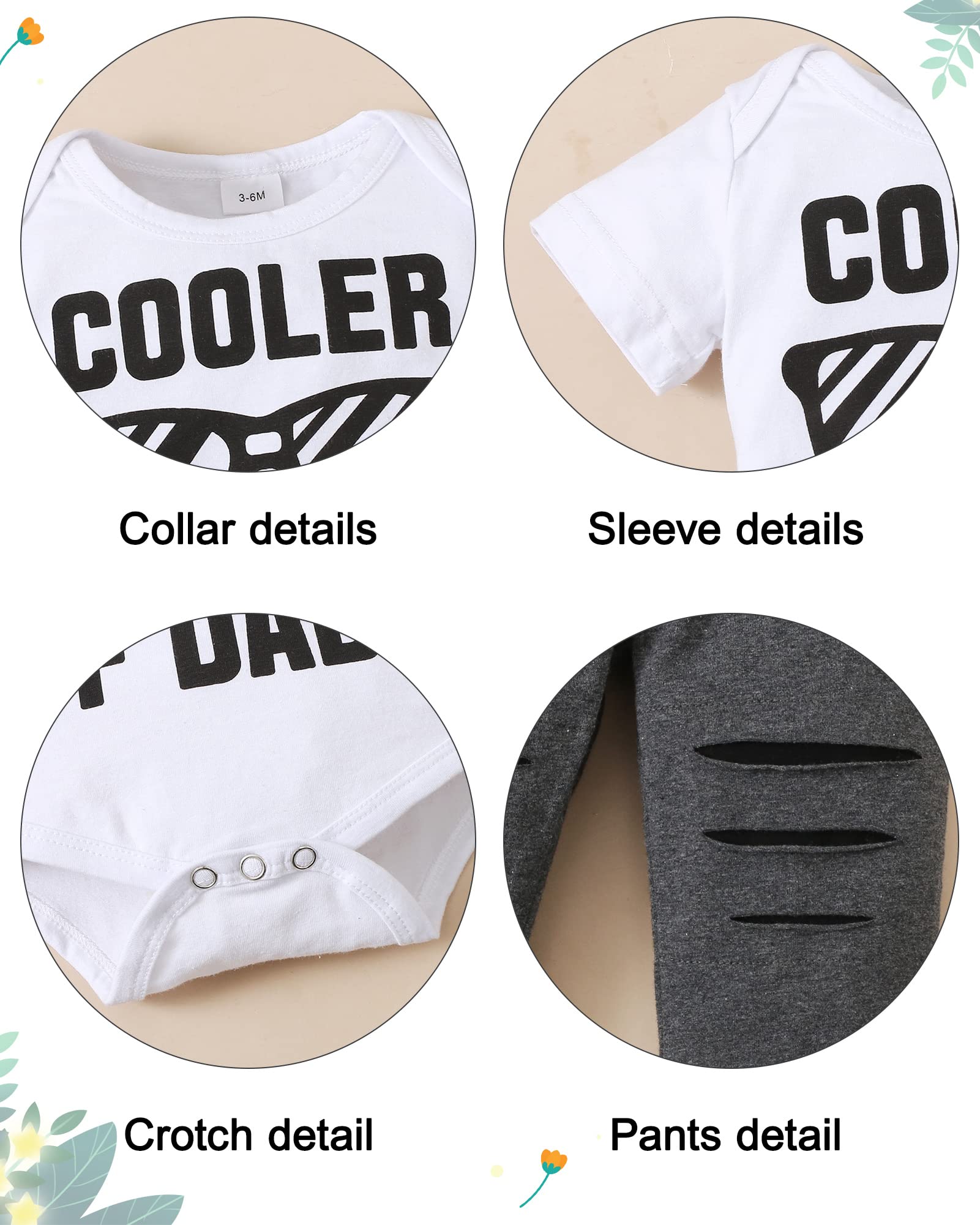 DISAUR Baby Boy Clothes Newborn Boy Outfits, Infant Short Sleeve Letter Print Romper+Long Pants+Hat 3PC Clothing Set(3M,White)