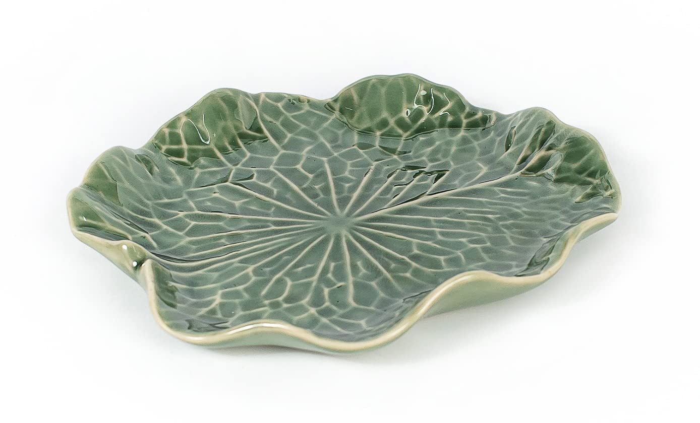 BestySuperStore Tiny 4" Green Lotus Leaf Shaped Tray - Handmade Ceramic Porcelain Decorative Plate Dish Catchall Miniature Container for Jewelry Personal Items Incense Holders Ashtray Décor Gifts
