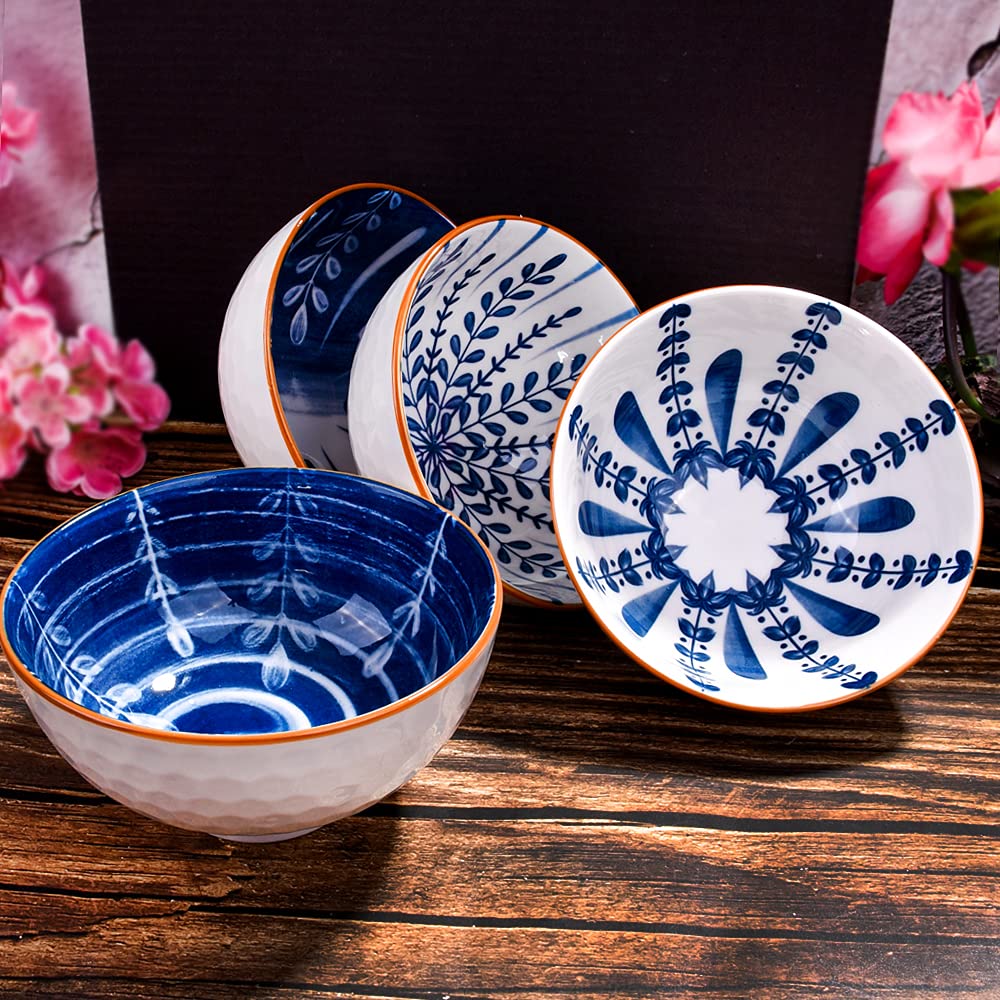 BOSILI Japanese Rice Bowls set of 4,Ceramic Rice Bowls with Gift Box (4 set)