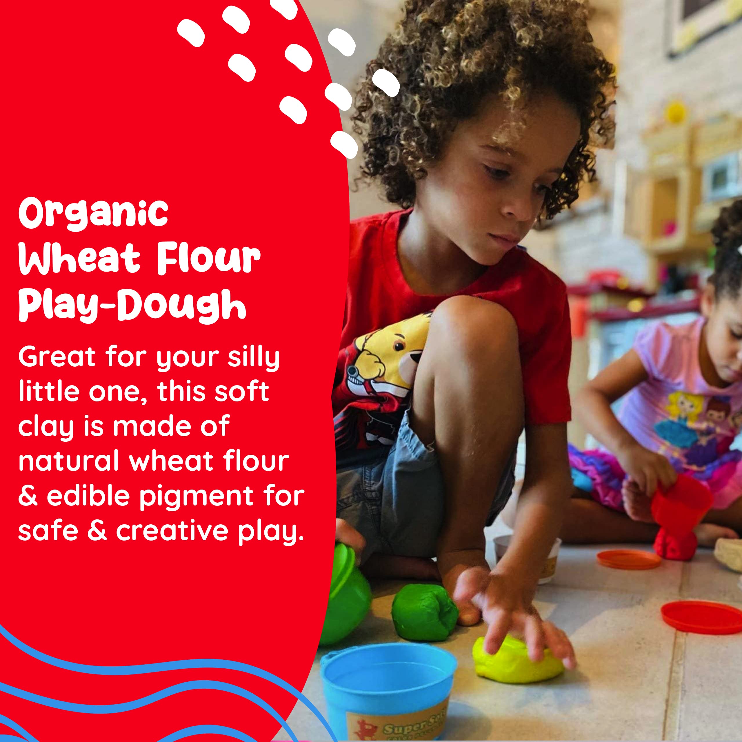 Modeling Clay for Kids - 6 Super Soft & 100% Natural Kids Modeling Clay Doughs Made from Wheat Flour - 100g Per Can of Reusable & Vibrant Kids Clay Modeling Kit for Ages 3+ by Marie’s Kids