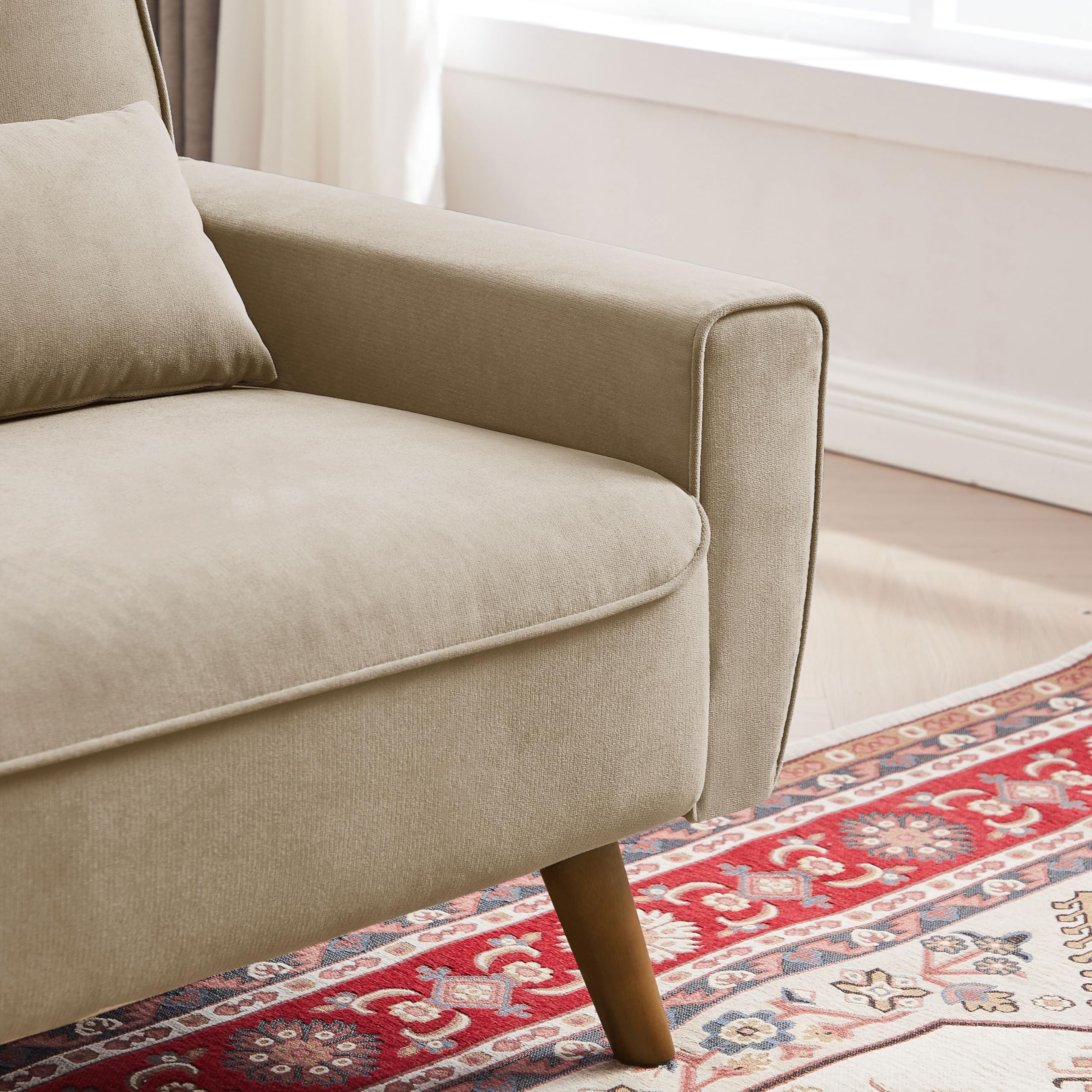 Chireca 48.8" Small Loveseat Sofa Couch, Mid Century Modern Linen Love Seat Couch, 2 Seat Tufted Couches with Throw Pillows for Living Room, Apartment, Bedroom and Small Spaces, Light Grey