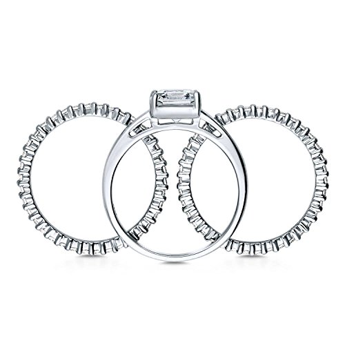 BERRICLE Sterling Silver Solitaire Wedding Engagement Rings 2 Carat Asscher Cut Cubic Zirconia CZ Ring Set for Women, Rhodium Plated Size 6