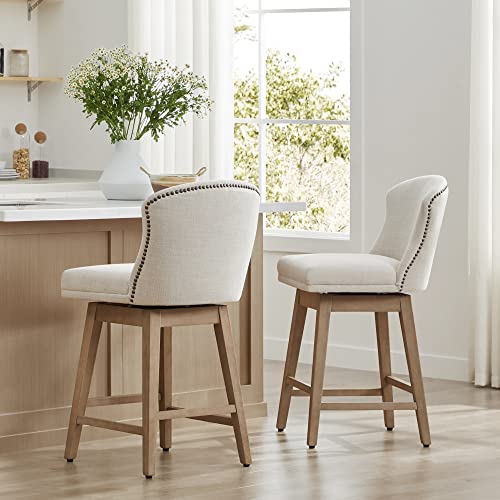 CHITA Counter Height Swivel Barstools, Upholstered Performance Fabric Bar Stools Set of 2, 26" Seat Height, Linen