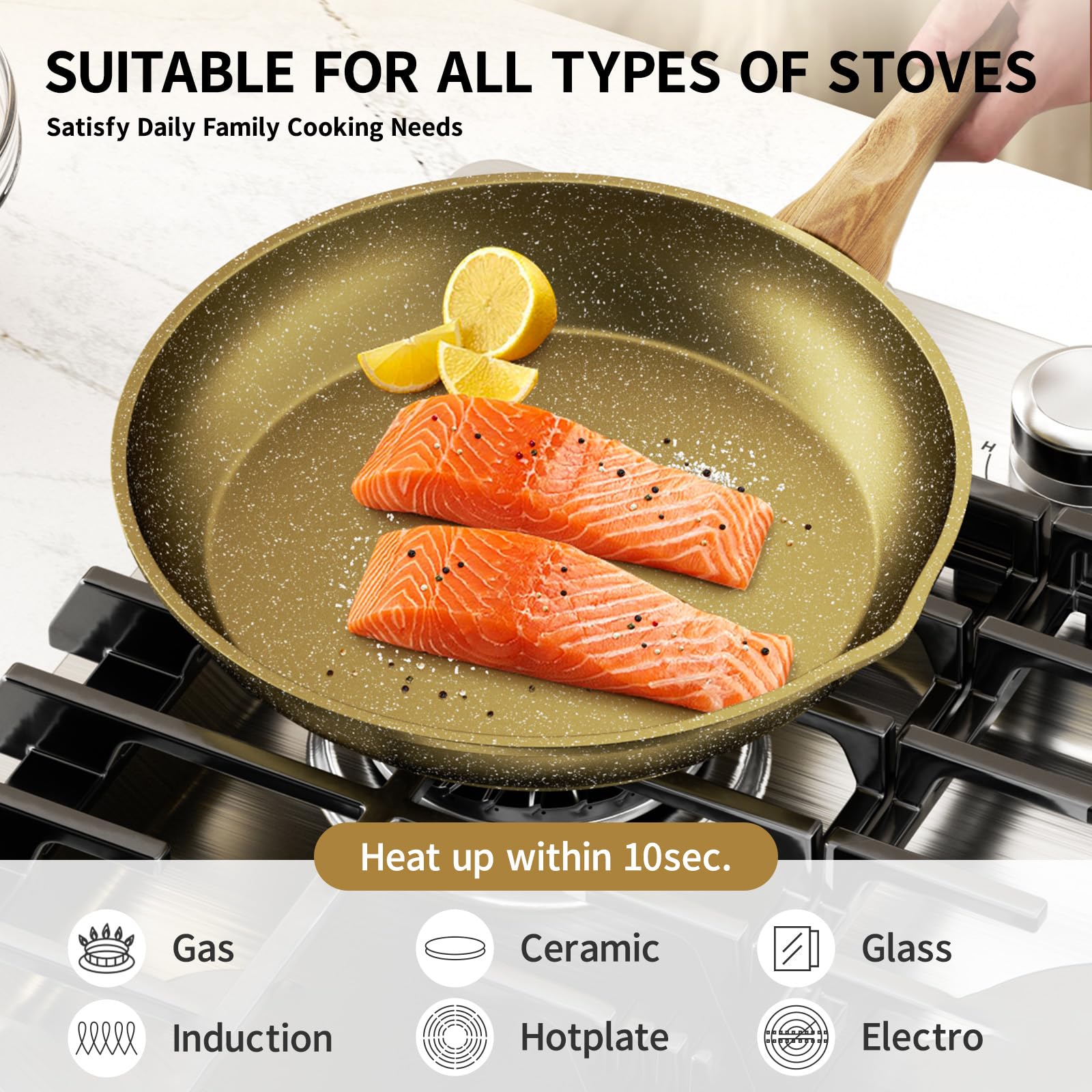 Nonstick Frying Pan,Gold Granite Coating Egg Pan Skillet Omelette Pan,8 Inch Non Stick Fry Pan,Kitchen Cookware Induction Compatible Pan, PFOA Free