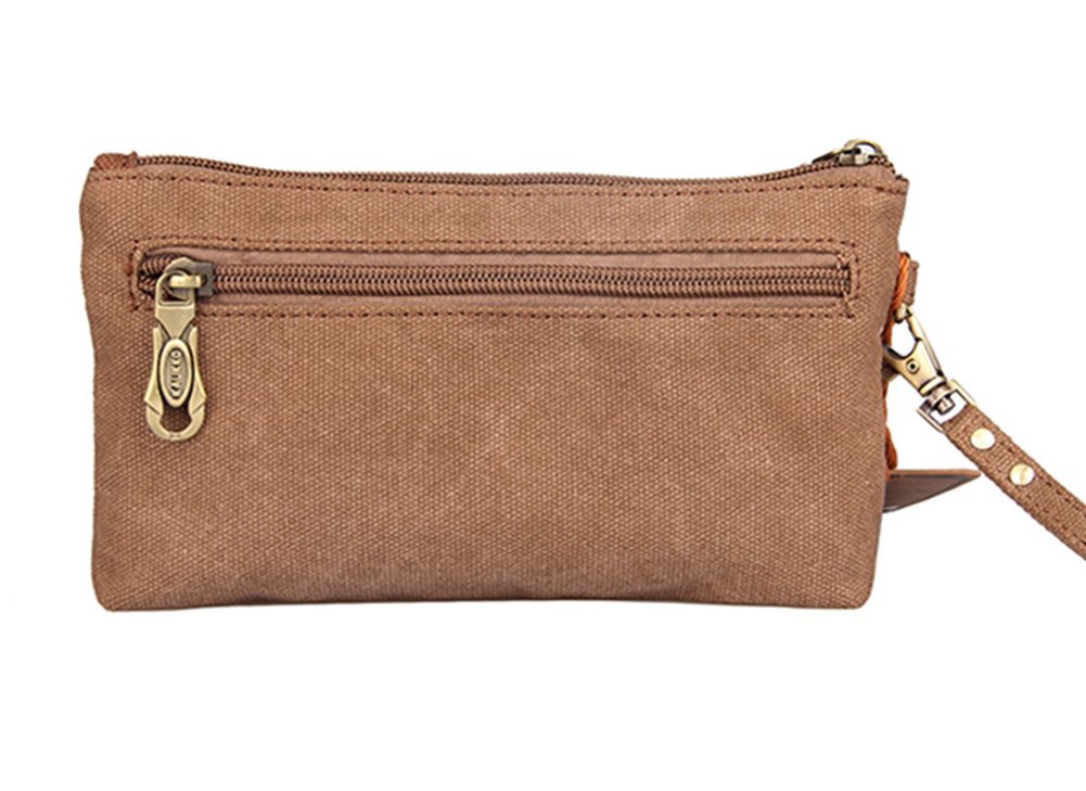 Genda 2Archer Canvas Wristlet Coin Purse Keys Bag Card Case Phone Bag (Khaki)