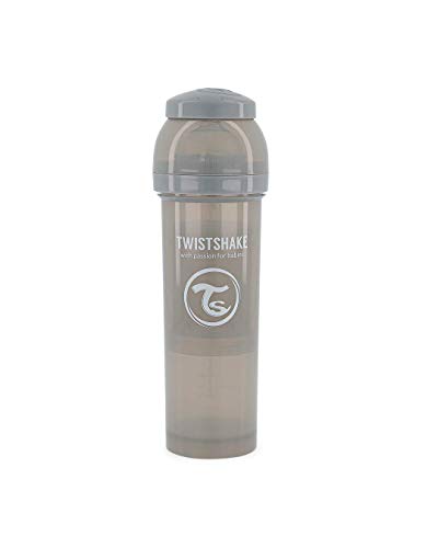 Twistshake Anti Colic Baby Bottles - Premium 330ml/11oz Bottles with 100ml Milk Storage Container for a Comfortable Feeding Experience for Baby Care - Pastel Grey