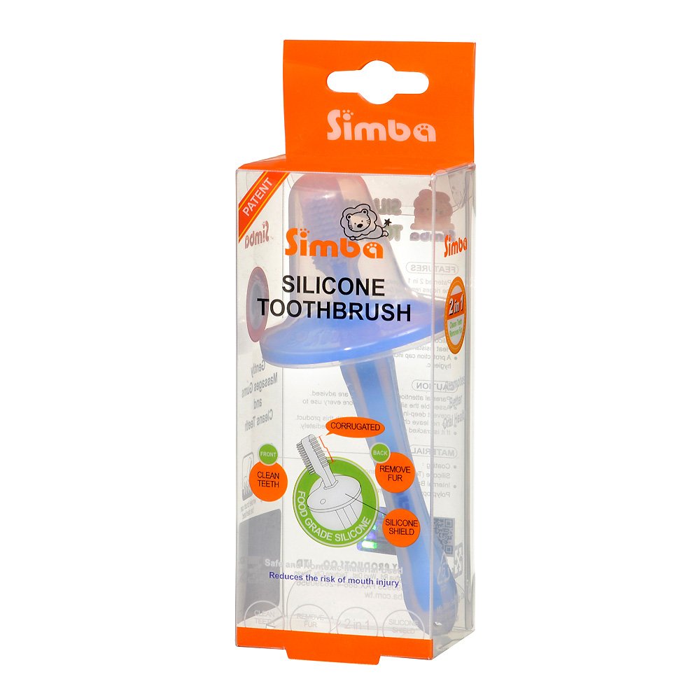 Simba Soft Bristle Silicone Baby Toothbrush with Milk Residue/Fur Scrubber. (Blue)