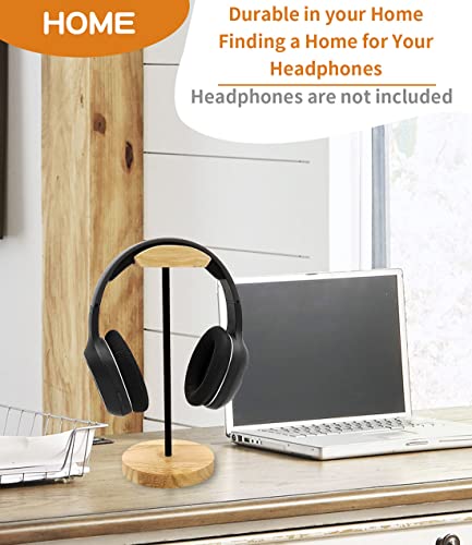 Bliocefo Headphone Stand Nature Wood & Aluminum Headset Hanger Mount Hook Gaming Holder Desktop Earphone Artful Functional Craftmanship Stand for All Headsets with Solid Wooden Base