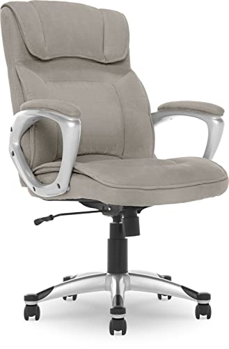 Serta Executive Office Chair Ergonomic Computer Upholstered Layered Body Pillows, Contoured Lumbar Zone, Microfiber, Black Base, Fabric, Grey/Silver